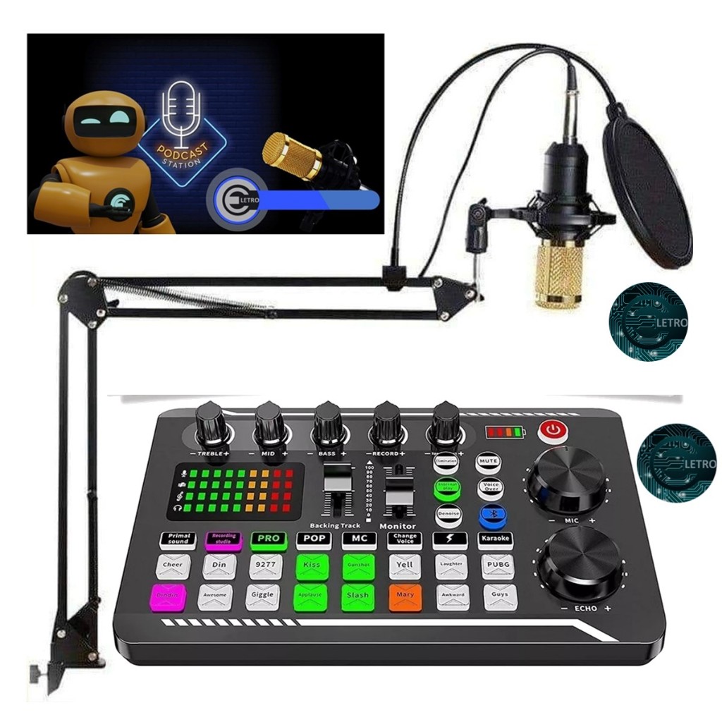 Kit Live Broadcast Mini Mixer F988 Microfones Condenser Live Cast ...