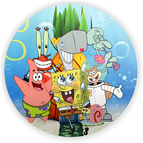 Painel Festa Infantil Redondo Turma do Bob Esponja Sr.sirigueijo Perola ...