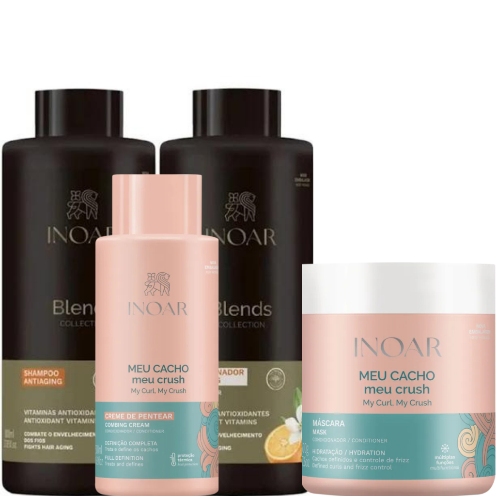KIT INOAR BLENDS SH+COND2X800ML+MÁSC500G+CREME DE PENTEAR MEU CACHO MEU CRUSH | Shopee Brasil