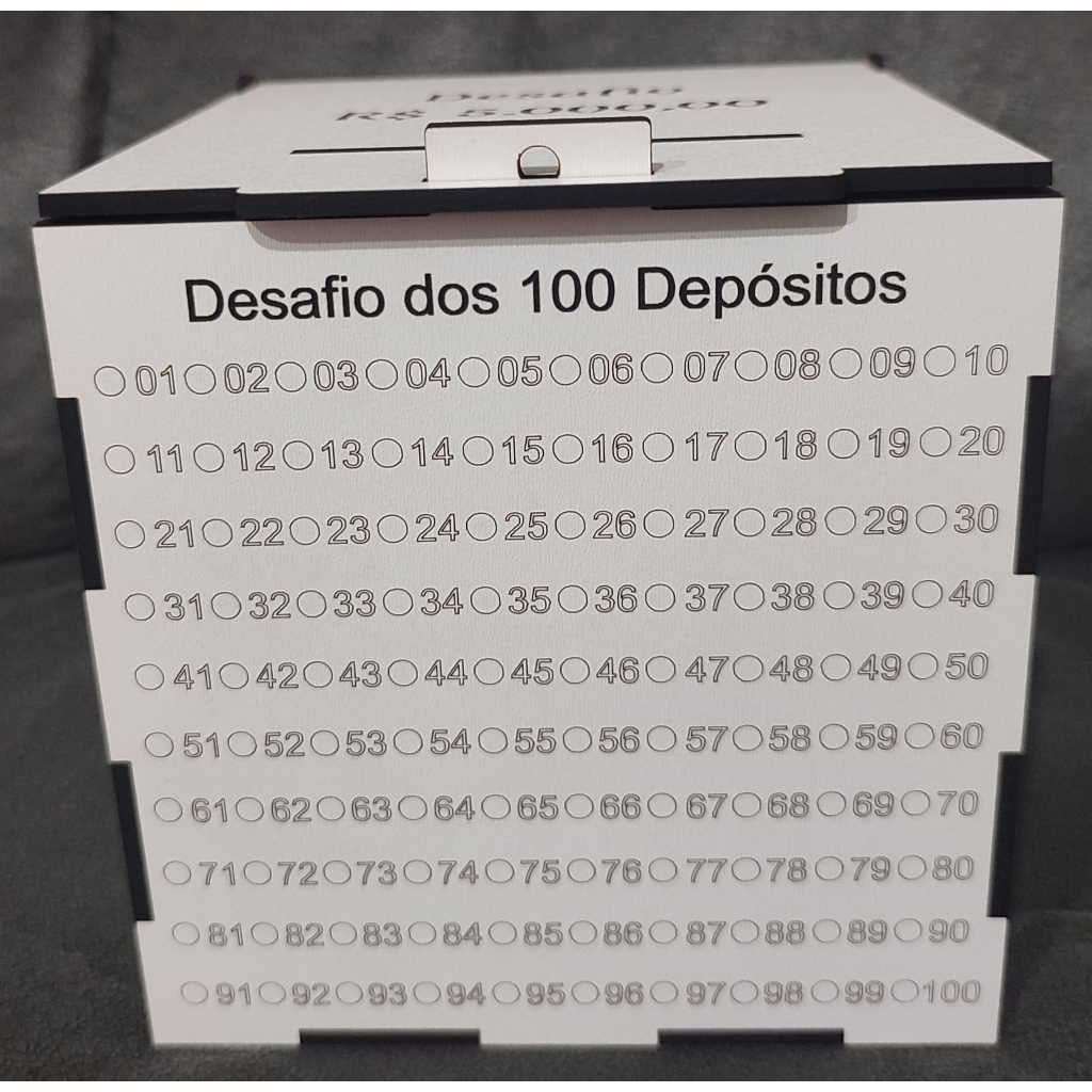 Cofre do Desafio 100 Depósitos Juntar $5.000,00 13x13x13cm em MDF Branco 3mm | Shopee Brasil