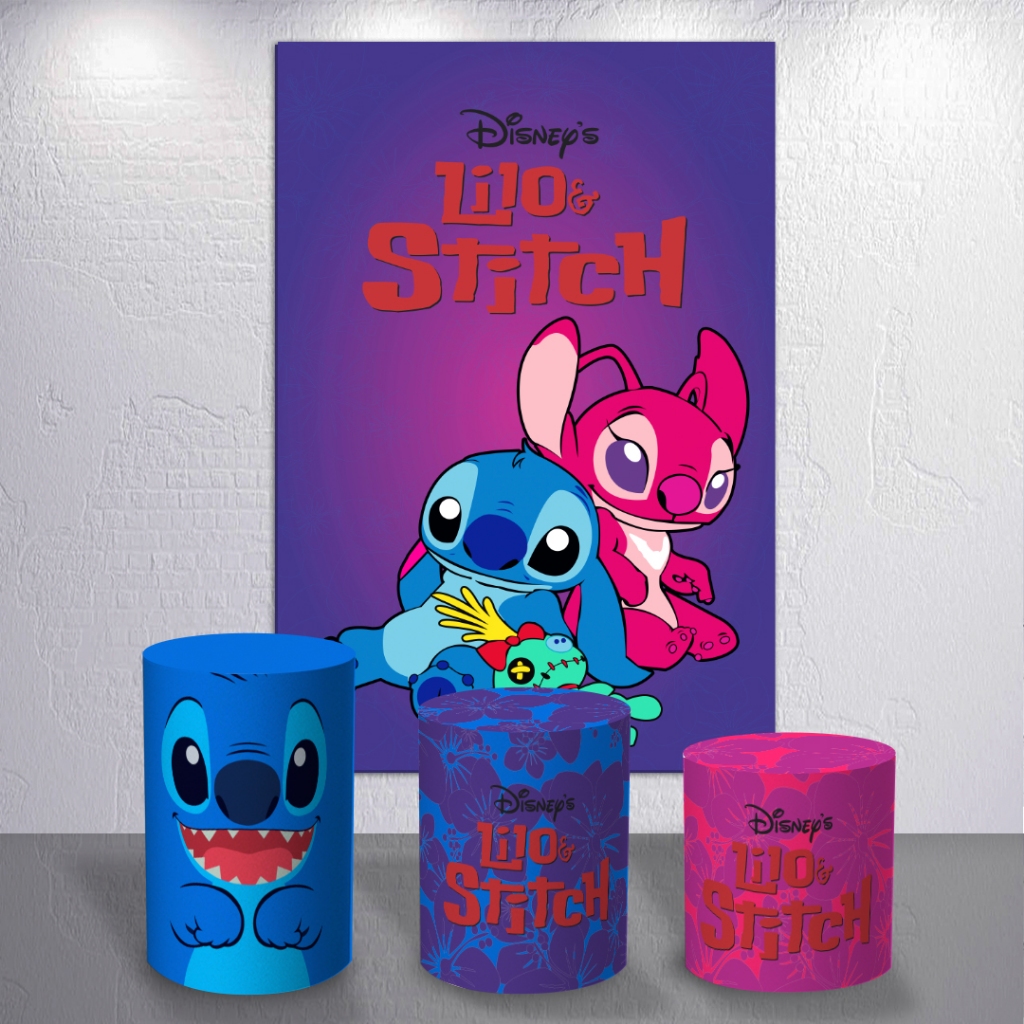 Painel de Festa Infantil Decoração Roxa Alienigina Lilo Capas Trio ...