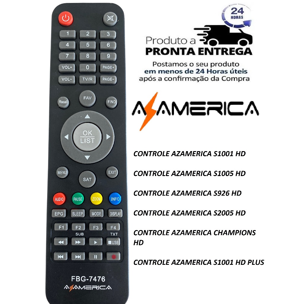 Controle remoto receptor azamerica s2005 hd pronta entrega funciona em ...
