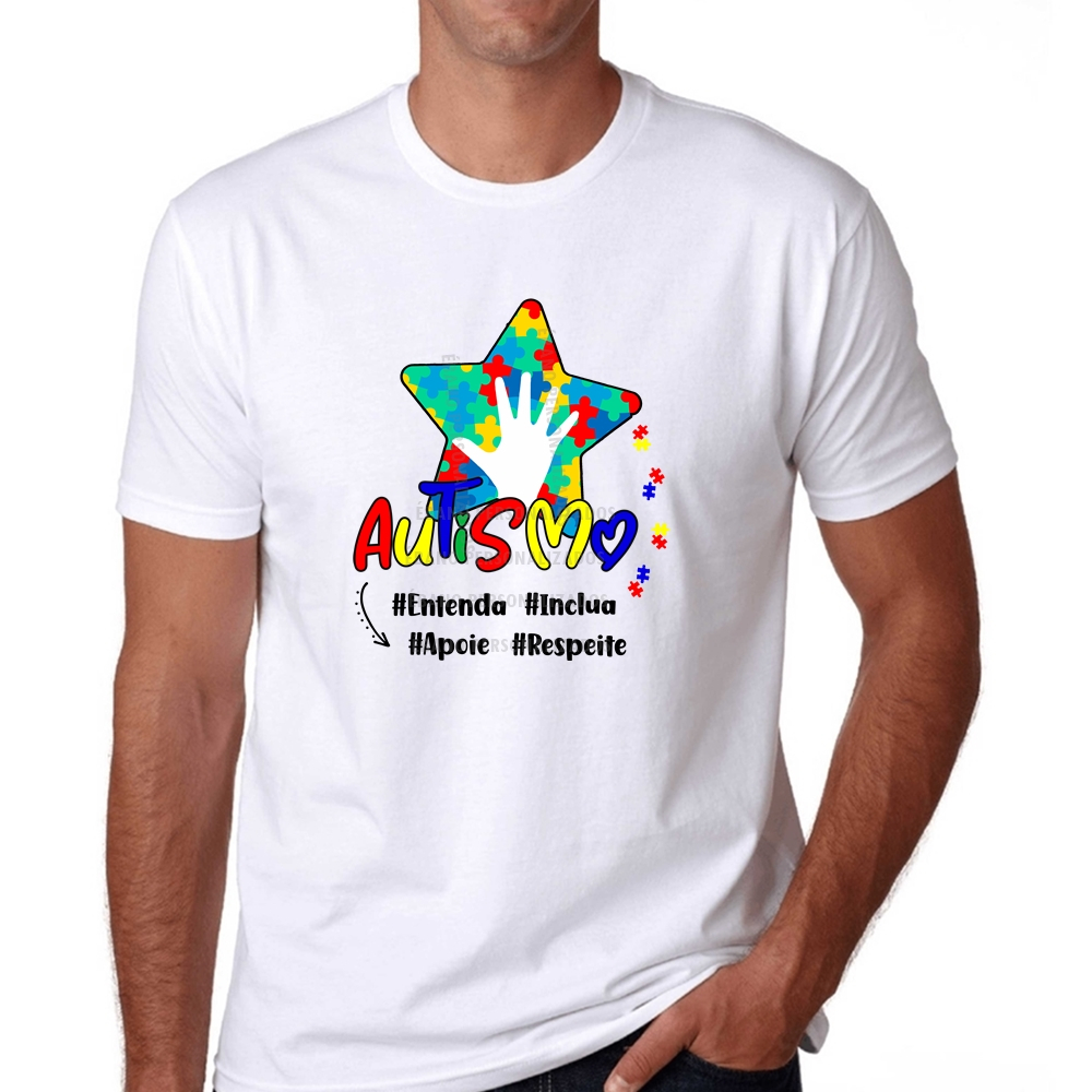 Camiseta autismo Entenda inclua apoie respeite quebra cabeça símbolo ...