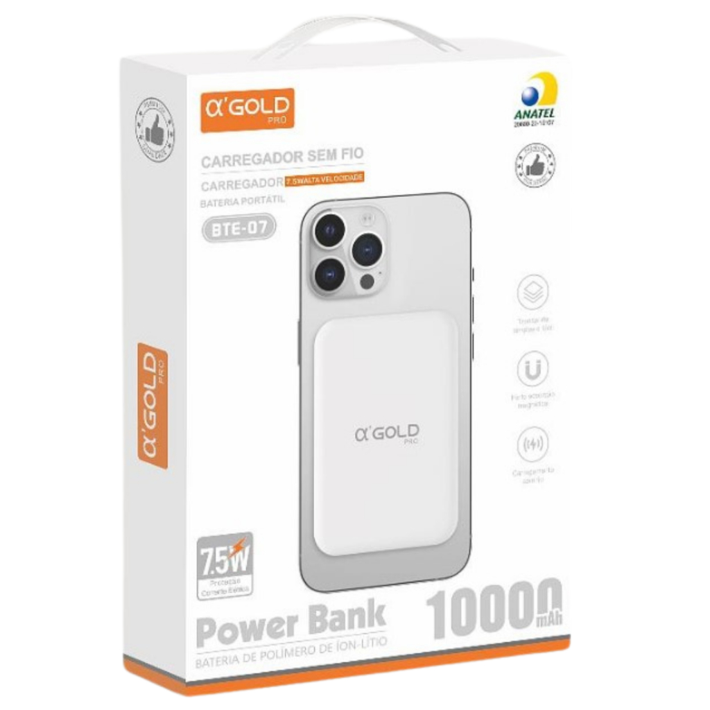 Mag Safe 7.5W Power Bank A'GOLD 10000mah Para iPhone Carregador Sem Fio ...