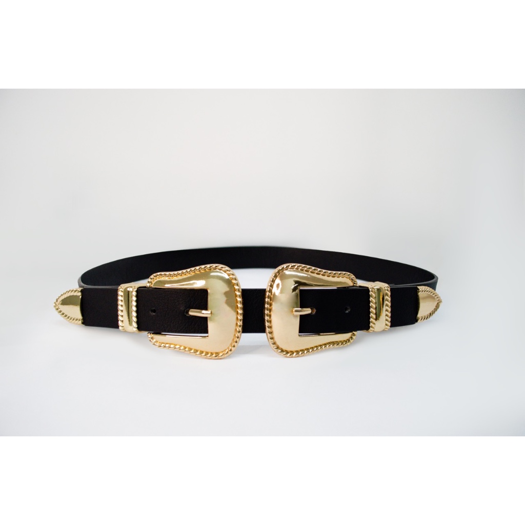 Cinto Feminino Duas Fivelas Moda Fivela Dupla Dourada Prateada | Shopee ...