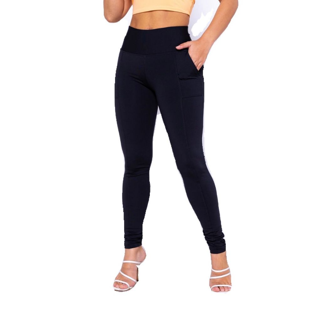 Calça Legging Montaria Plus Size Flanelada Com Bolsos e Cintura Alta ...