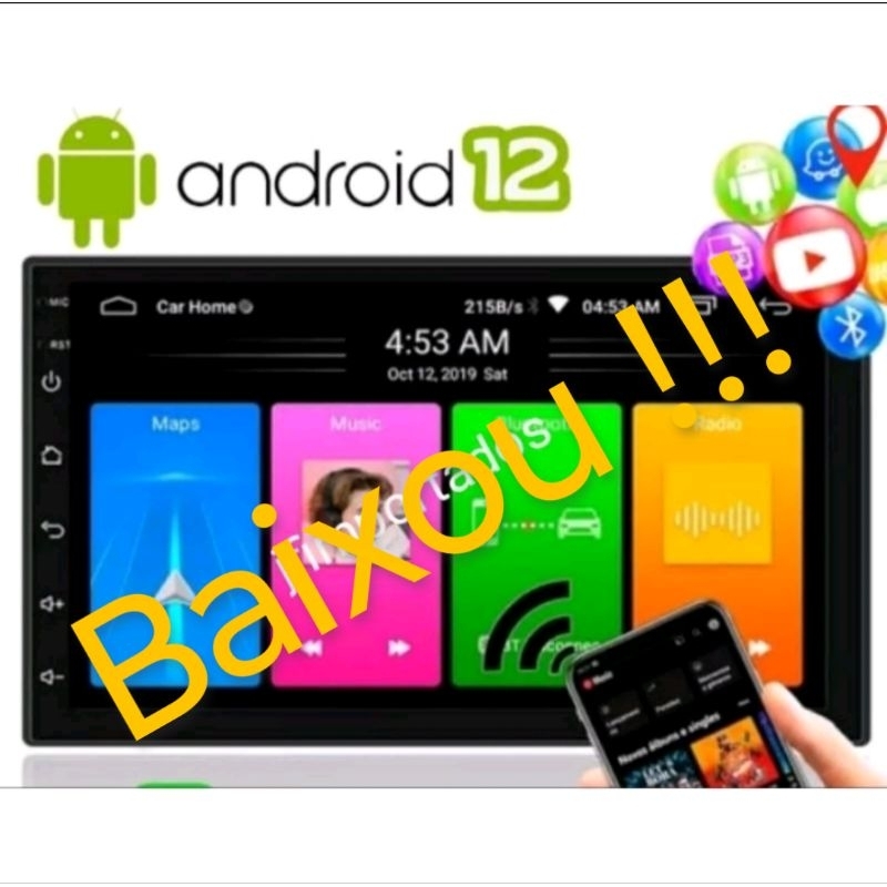 Central Multimídia Android 12,11 ou 10 Gps Wifi 2 Din 7 polegadas + câmera de ré 1GB de RAM+16GB ...