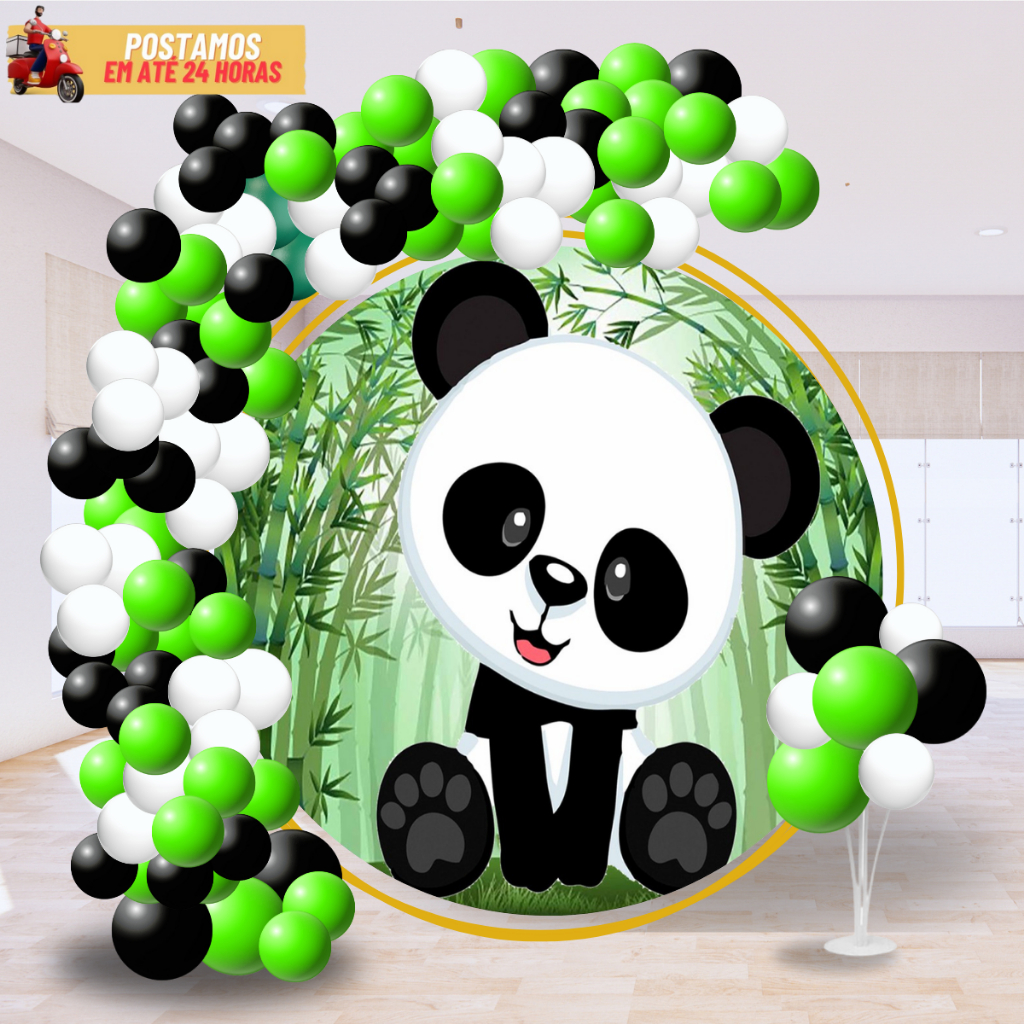 Kit 150 Balão Latex Tema Panda Pandinha Preto, Verde e Branco ...