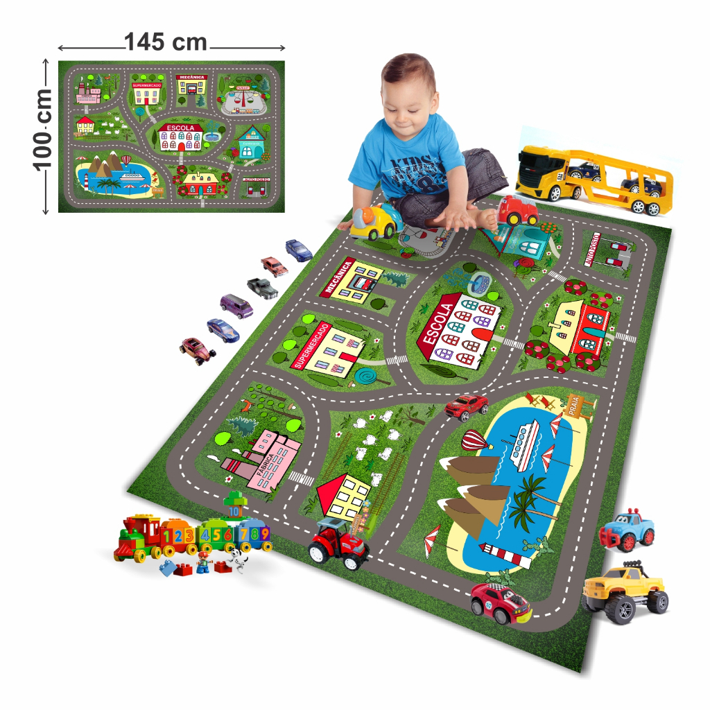 Tapete de lona Ilustrativo Pista Grande de Carrinho para Hot Wheels 100x145cm Playmat Cidade ...
