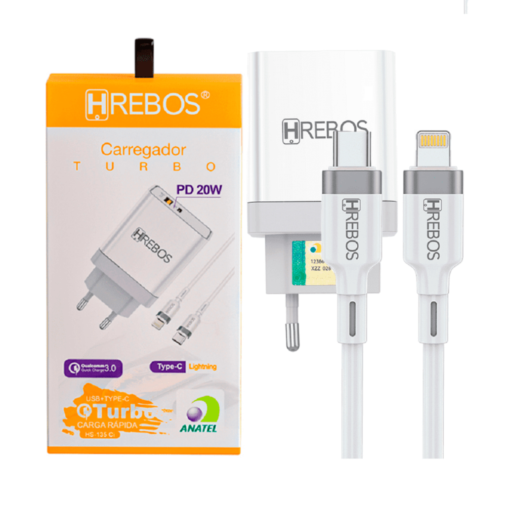 Carregador iPhone Turbo 20w Completo + Cabo Original Hrebos 2 Saidas ...