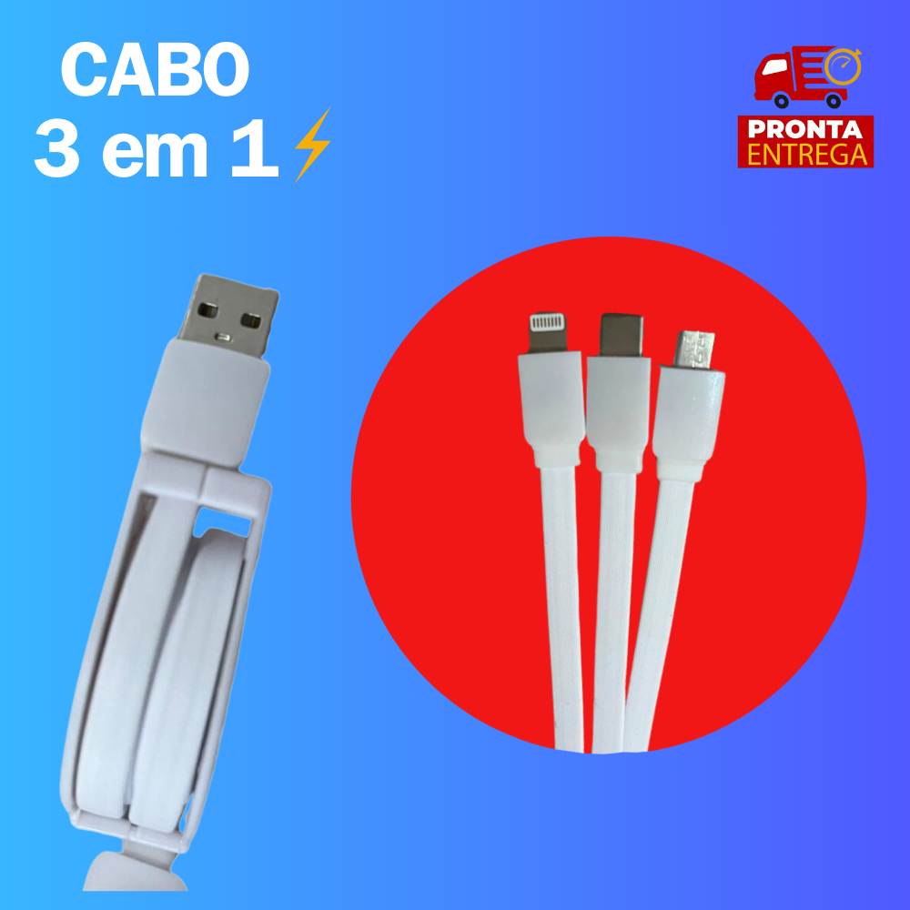 Cabo Carregador 3 Em 1 USB Turbo Tipo C, Micro Usb, iPhone, V8, Lightning | Shopee Brasil