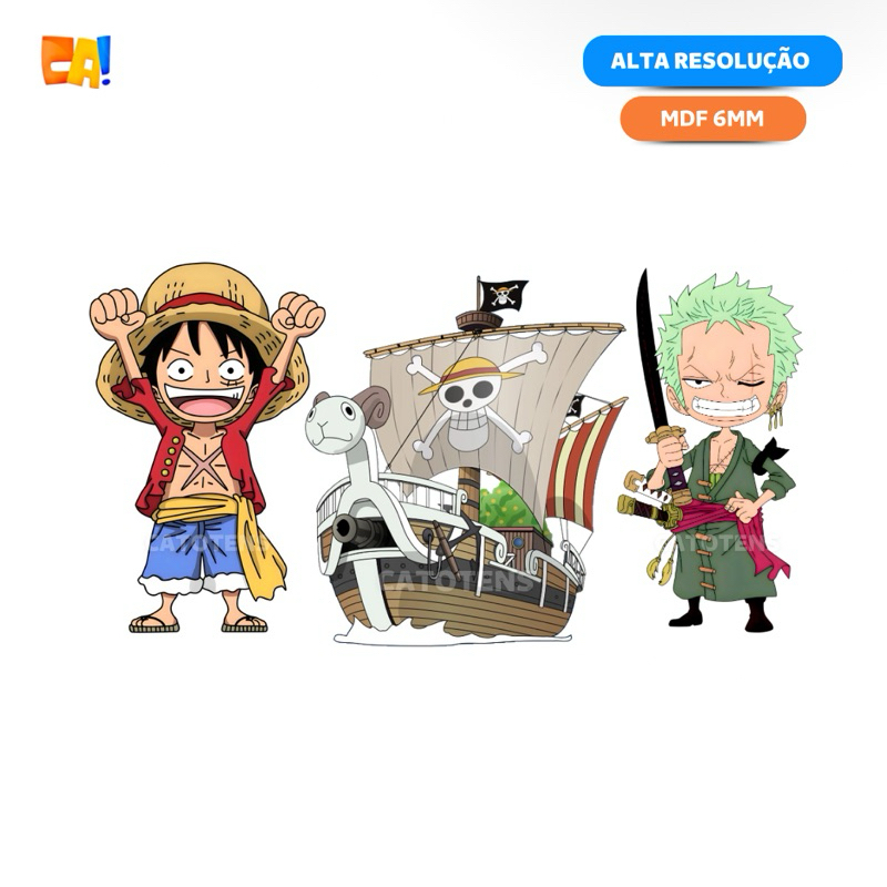 Kit 3 Displays One Piece MDF 6mm Luffy, Zoro e Navio 50cm a 90cm ...
