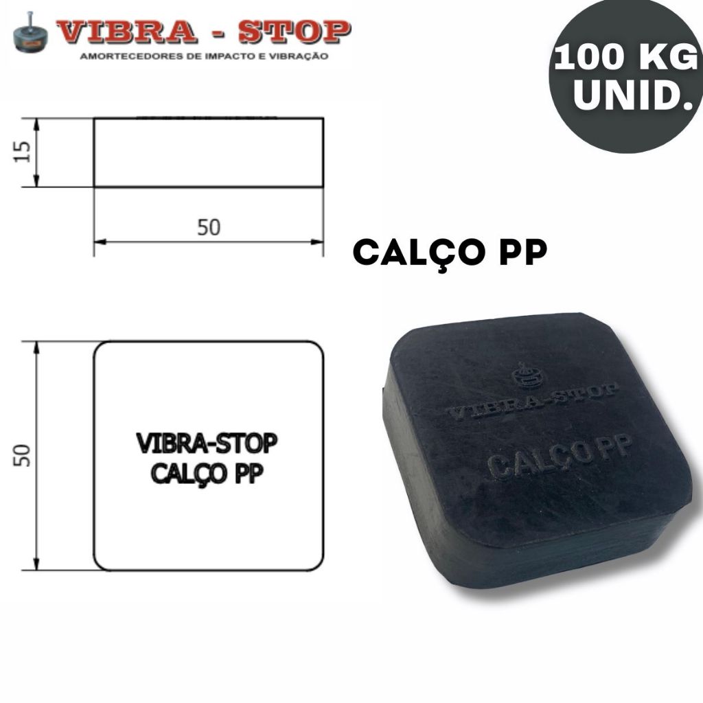 Calço de Borracha PP Vibra Stop (50x50x15) cap.100kg unidade. | Shopee ...