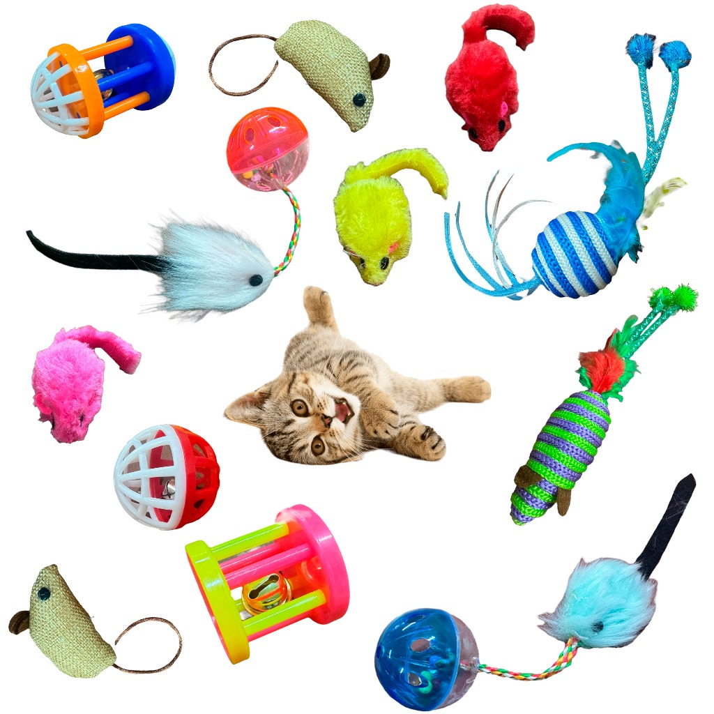 Brinquedos Pet Gato kit 12 unidades Bolinha com Guizo Penas Brilhos ...