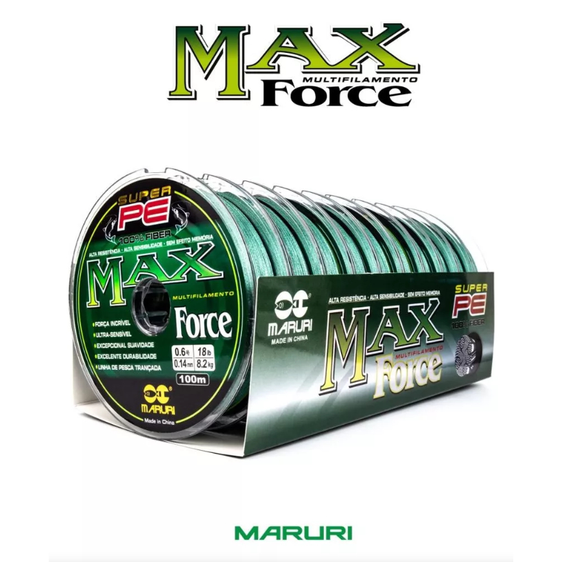 Caixa Com 10 Linha de Pesca Multifilamento Maruri Super PE Max Force 4X (4 FIOS) Verde 100 ...