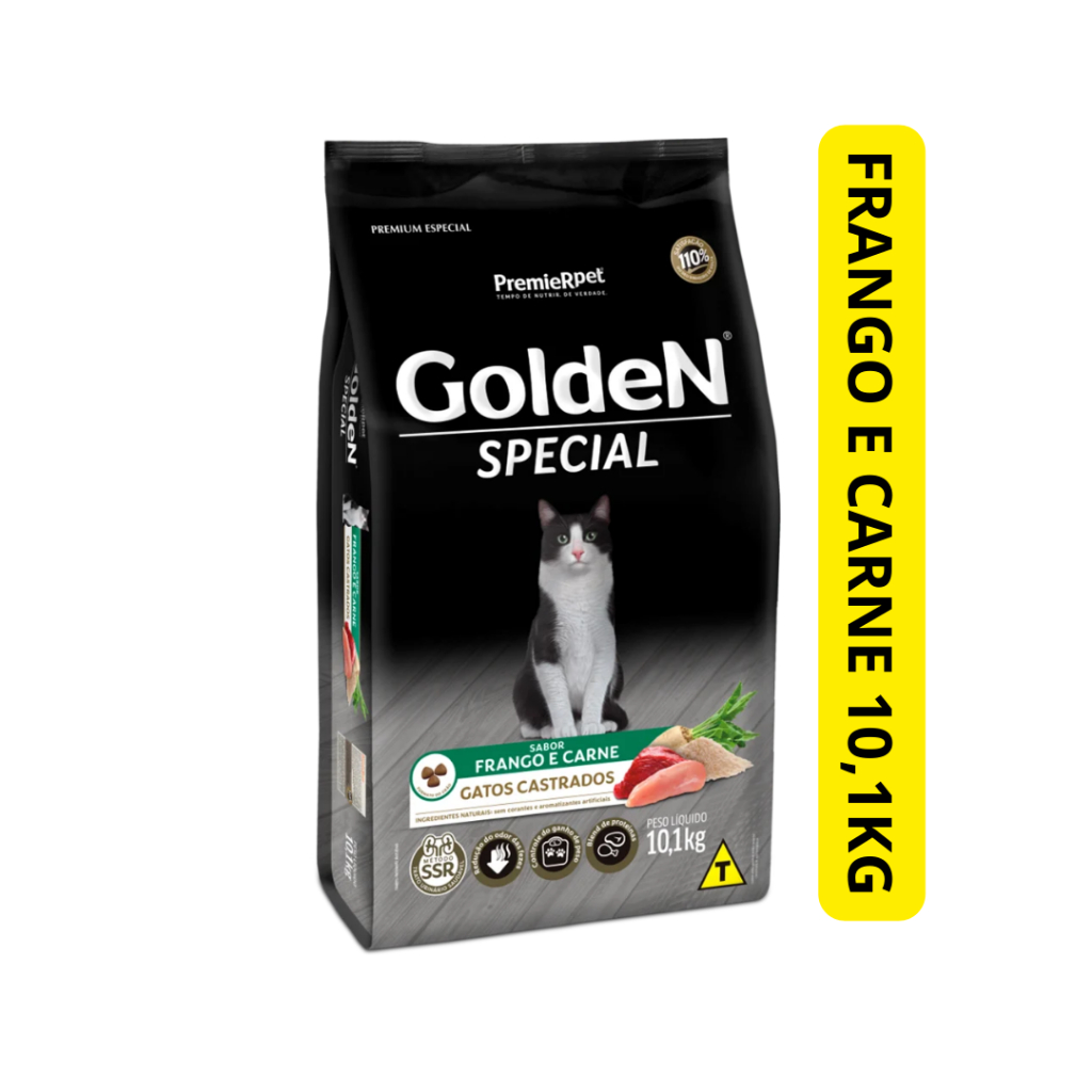 Ração Golden Special Gato Castrado Carne e Frango 10,1kg | Shopee Brasil