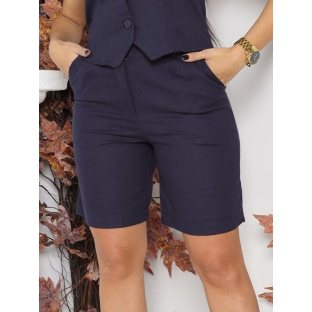 Bermuda Feminina Alfaiataria Linho Rústico BT | Shopee Brasil