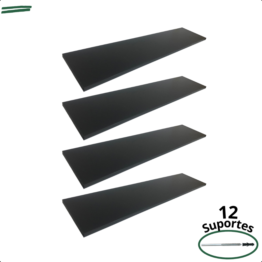 Kit 4 Prateleira Preta 90X20 + Suporte Flutuante Mdf Organizadora ...
