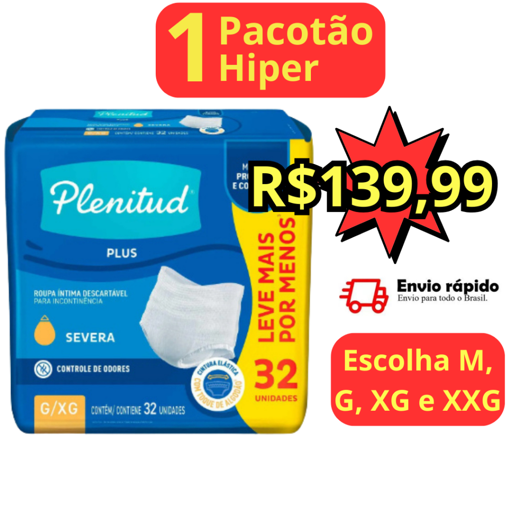Fralda Geriátricas Unissex Plenitud Plus Severa Roupa Íntima. Escolha o ...