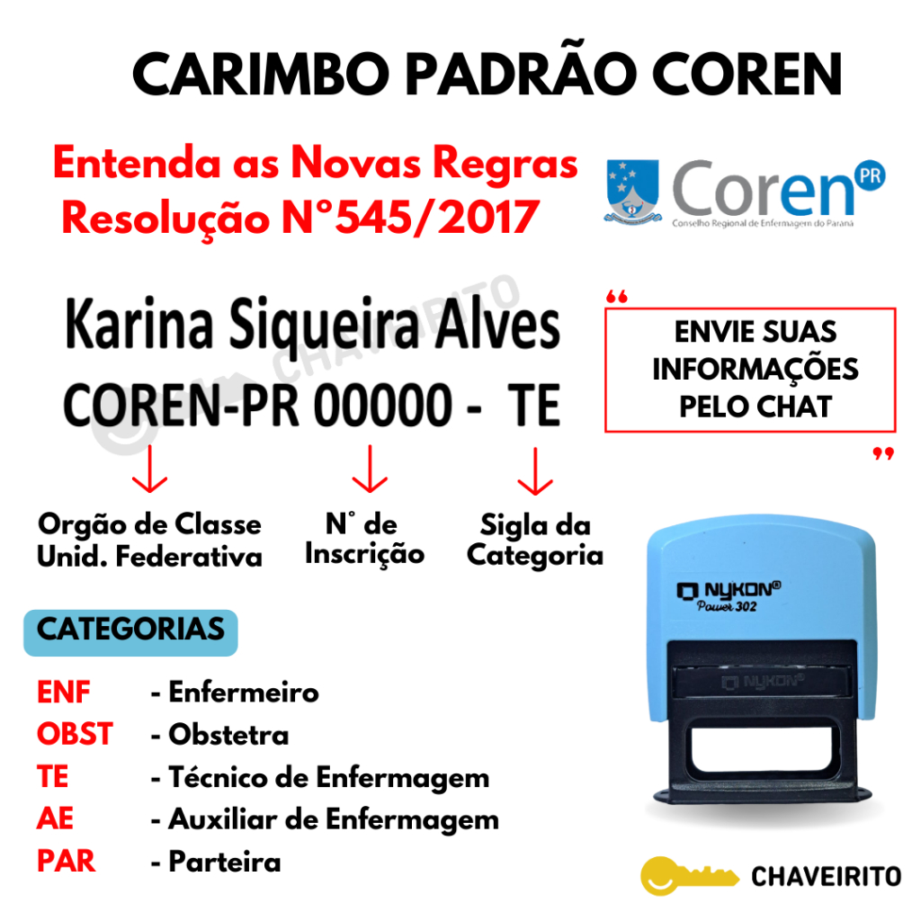 Carimbo Automático padrão COREN Enfermagem Tec. Enfermagem Obstetra ...