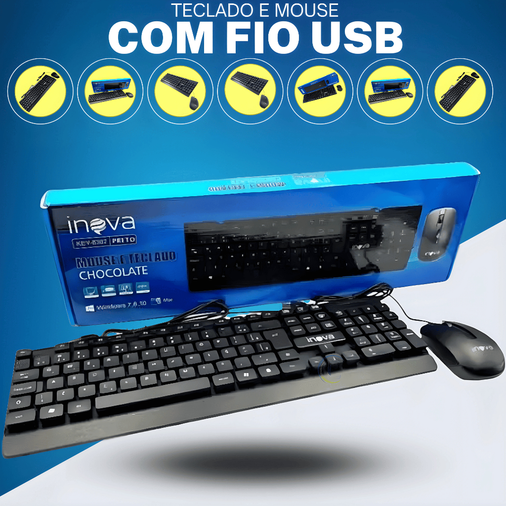 Combo Teclado Mouse Mouse Pad Com Fio Usb Preto Pc Notebook inova ...