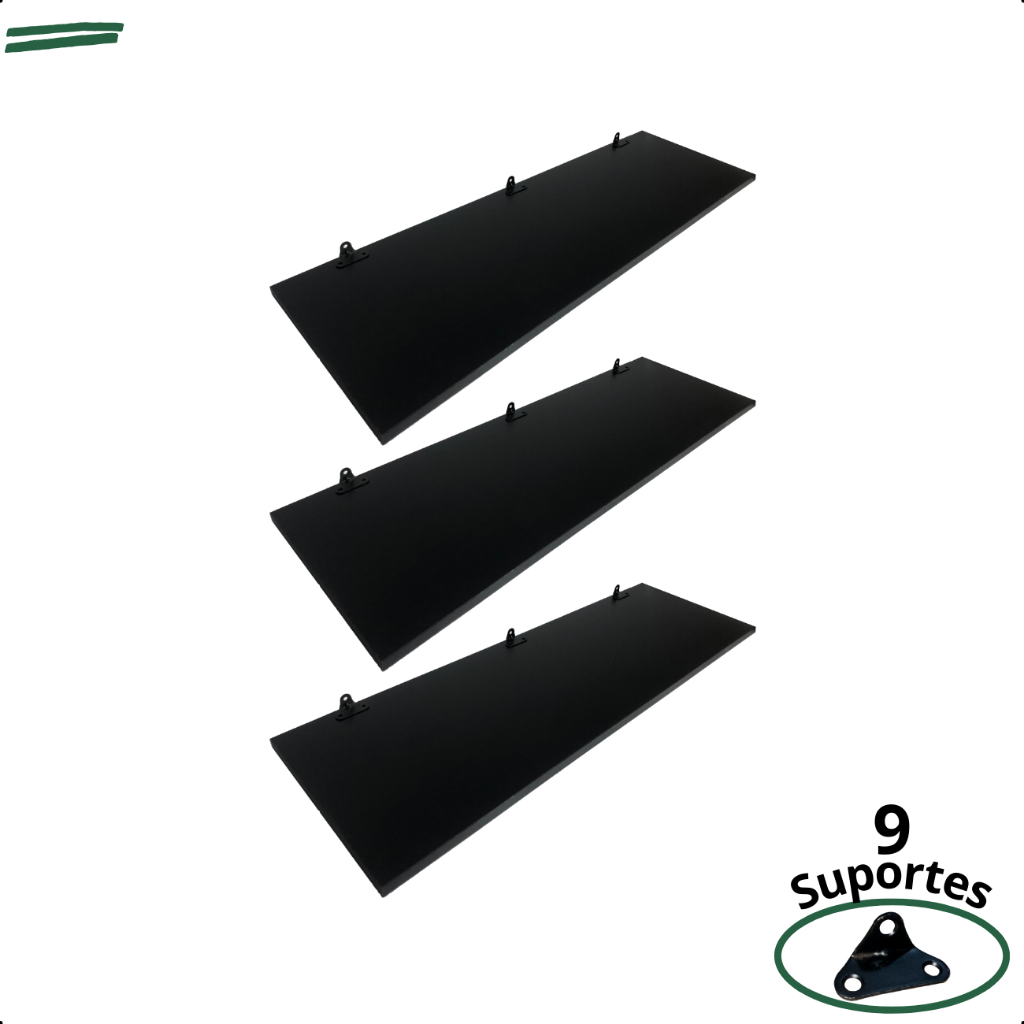 Kit 3 Prateleira Preta 80X25 + Suporte Flutuante Mdf Organizadora ...