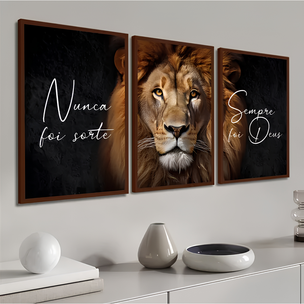 Kit 3 Quadros Decorativos Leão Frase Nunca Foi Sorte Sempre Foi Deus ... Kit 3 Quadros Decorativos Leão Frase Nunca Foi Sorte Sempre Foi Deus ...