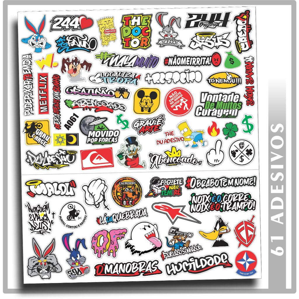 Super Cartela Adesivos Para Moto Kit 61 Unidades Capacete Paralama Carro Grau 244 | Shopee Brasil