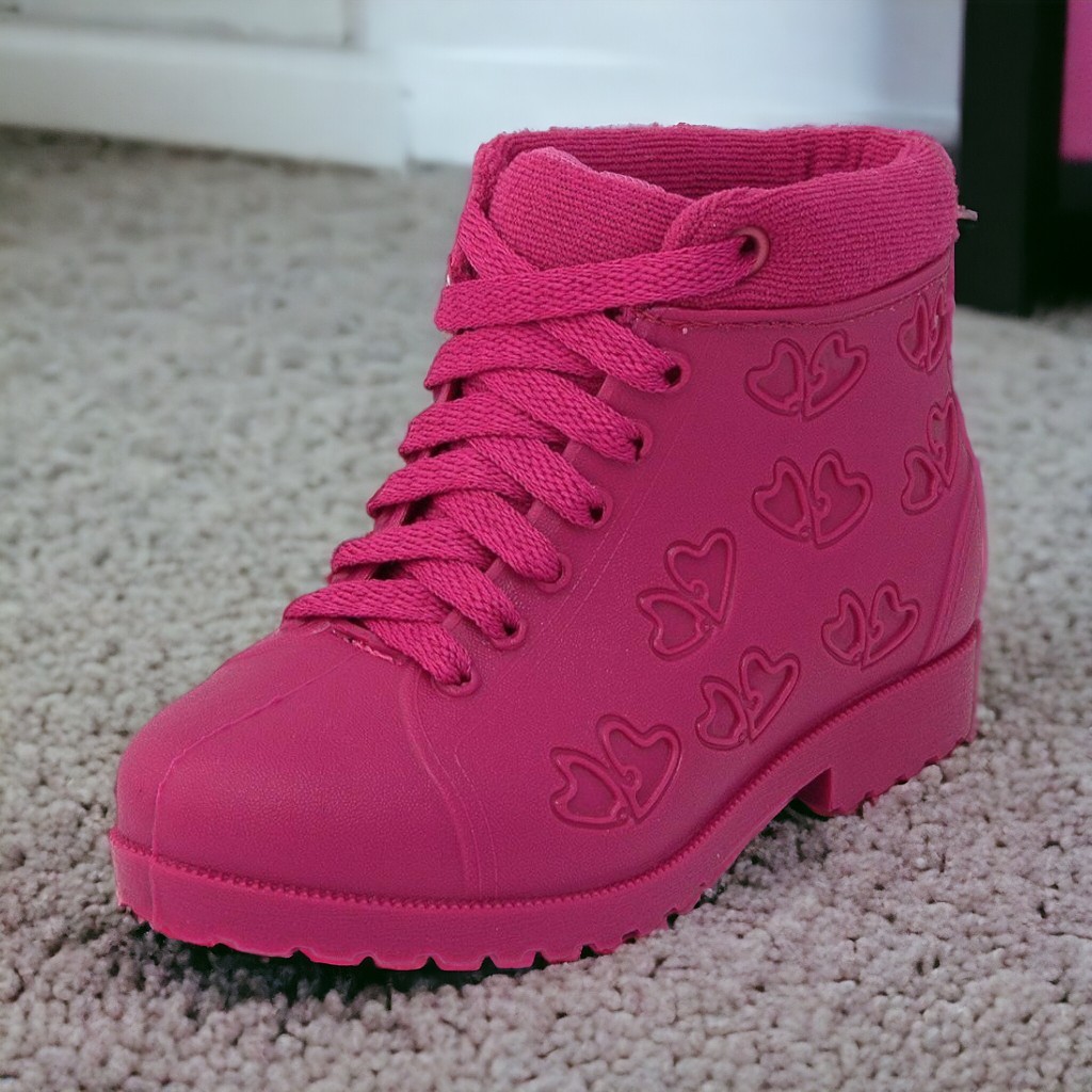 Botinha Infantil Menina Coturno Infantil Pink Preto Rosa Impermeável ...