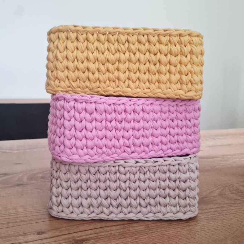 Cesto organizador multiuso de mesa e comoda retangular croche porta ...