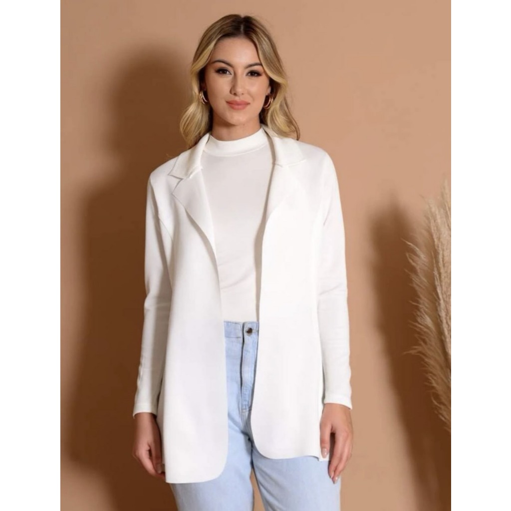 Max Blazer Casaco feminino Acinturado Sobretudo Longo Neoprene Moda ...