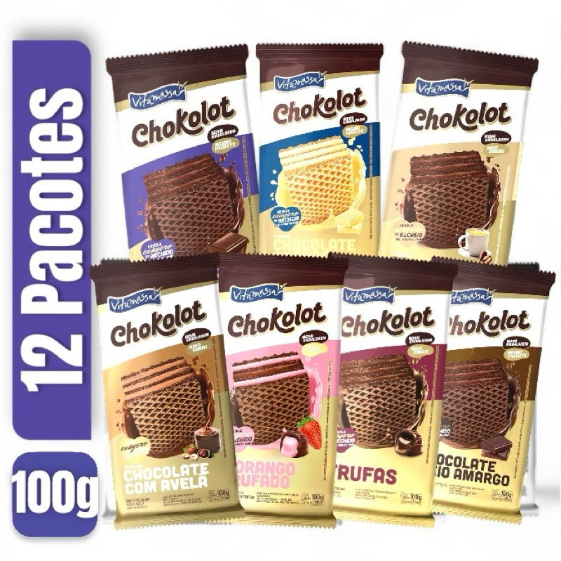 Biscoito Chocolate Recheado Wafer Chokolot Vitamassa 100g (12 Unidades ...