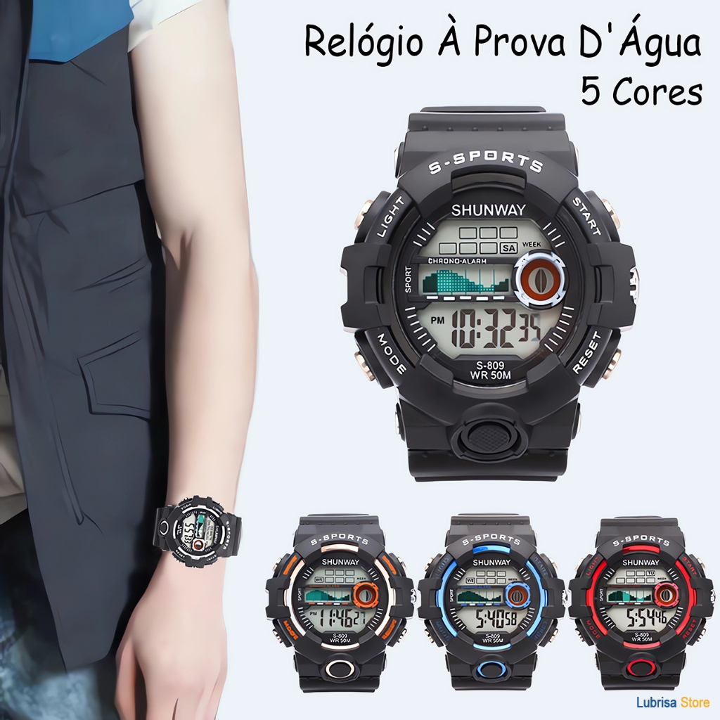 Relógio Digital A Prova D Água Eletrônico Original Led Masculino Esportivo Militar ...