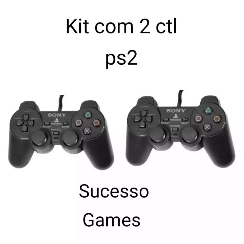 Controle PS2 kit com 2 peças controles PS2 Playstation 2 com fio preto ...