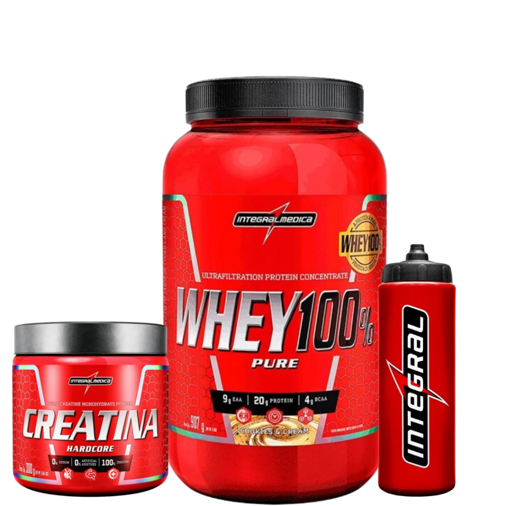 Kit Integralmedica Whey Protein 100% 900 g + Creatina Hardcore 300 g ...