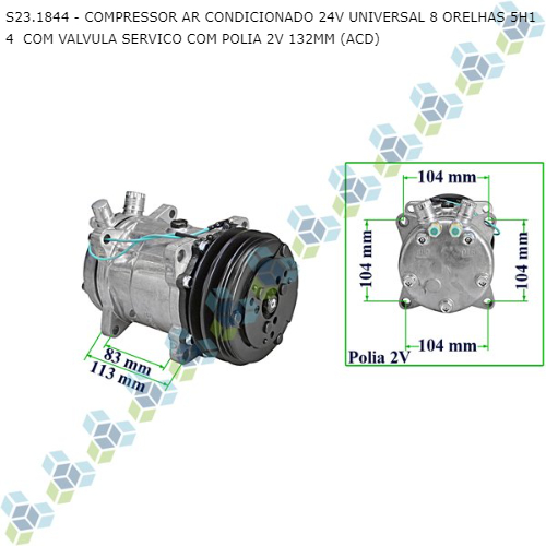 COMPRESSOR AR CONDICIONADO 24V UNIVERSAL 8 ORELHAS 5H14 COM VALVULA ...