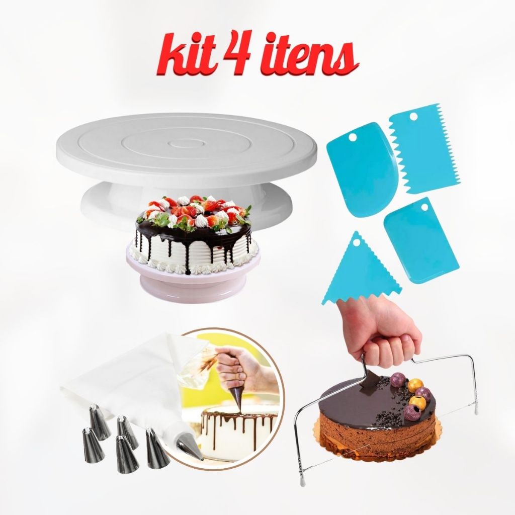 Kit Confeiteiro Boleira Bailarina Giratória 28 cm Raspador Bicos Saco ...