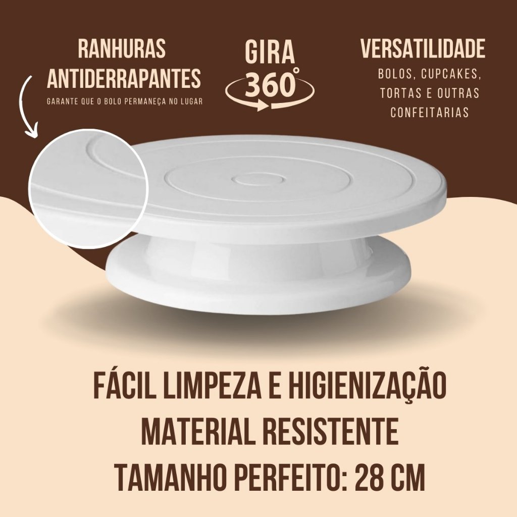 Kit Confeitaria Boleira Bailarina Giratória 28 cm Raspador Bicos Saco ...