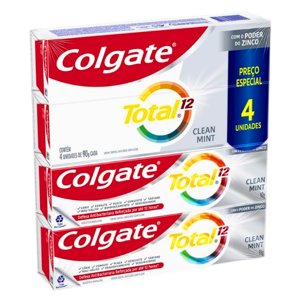 Kit 4 Creme Dental Colgate Total 12 Clean Mint 90g Pack Pasta de Dente | Shopee Brasil