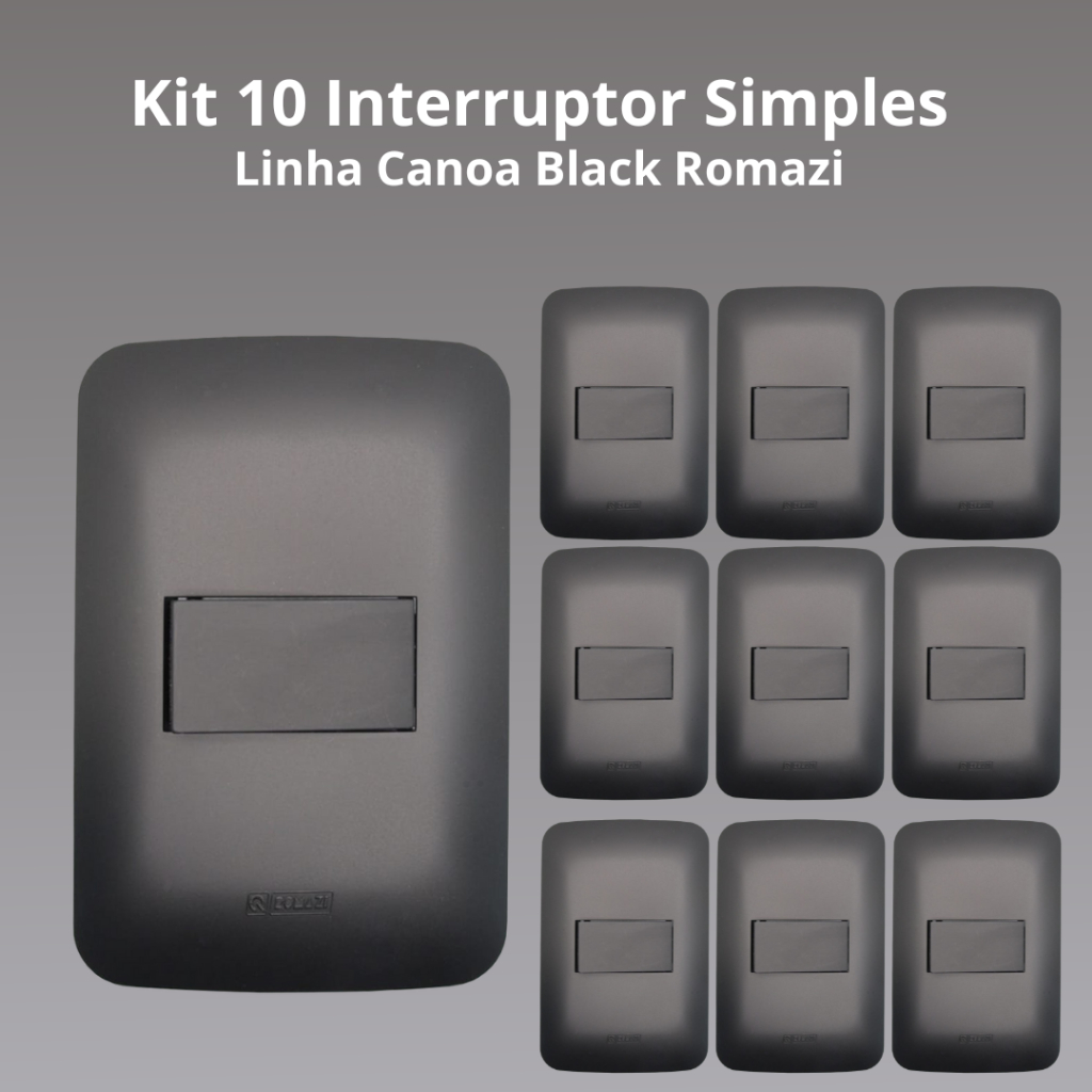 Kit 10 Unidades Interruptor Simples Sem Parafuso Aparente Linha Preta ...