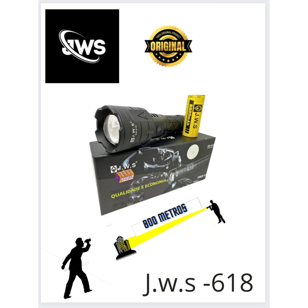 Lanterna WS 618 creed V3 800 Mts Jws Poderosa RecarregávelLanterna Tocha Led V3 800 Mts Jws ...