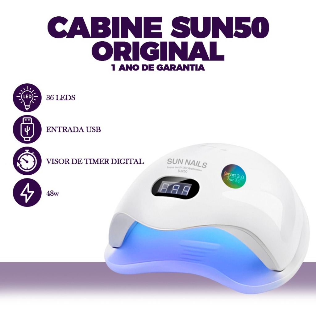 Cabine Original UV/Led 48W Sun 50 SUNUV - Sun Nails - 1 ANO GARANTIA | Shopee Brasil