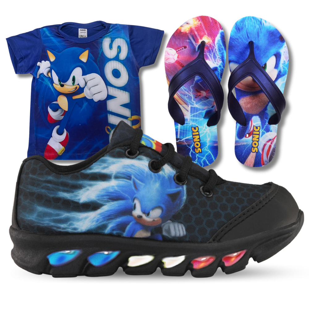 Kit Tênis Sonic Com Led Colorida Dia a Dia + Camisa e Chinelo presente ...