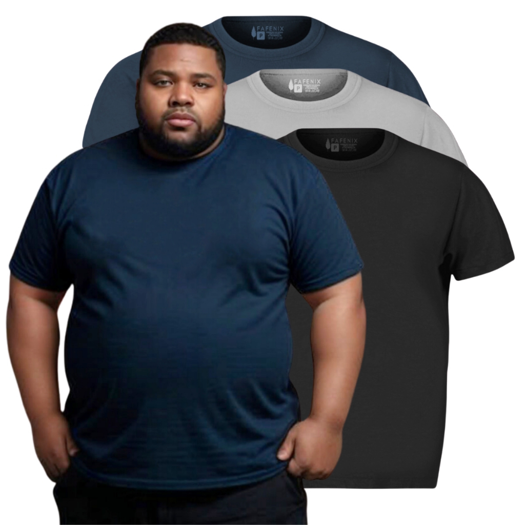Kit 3 Camiseta Masculina Plus Size Lisa Básica Algodão Camisa Basica Plus Size G1 G2 G3 G4 ...