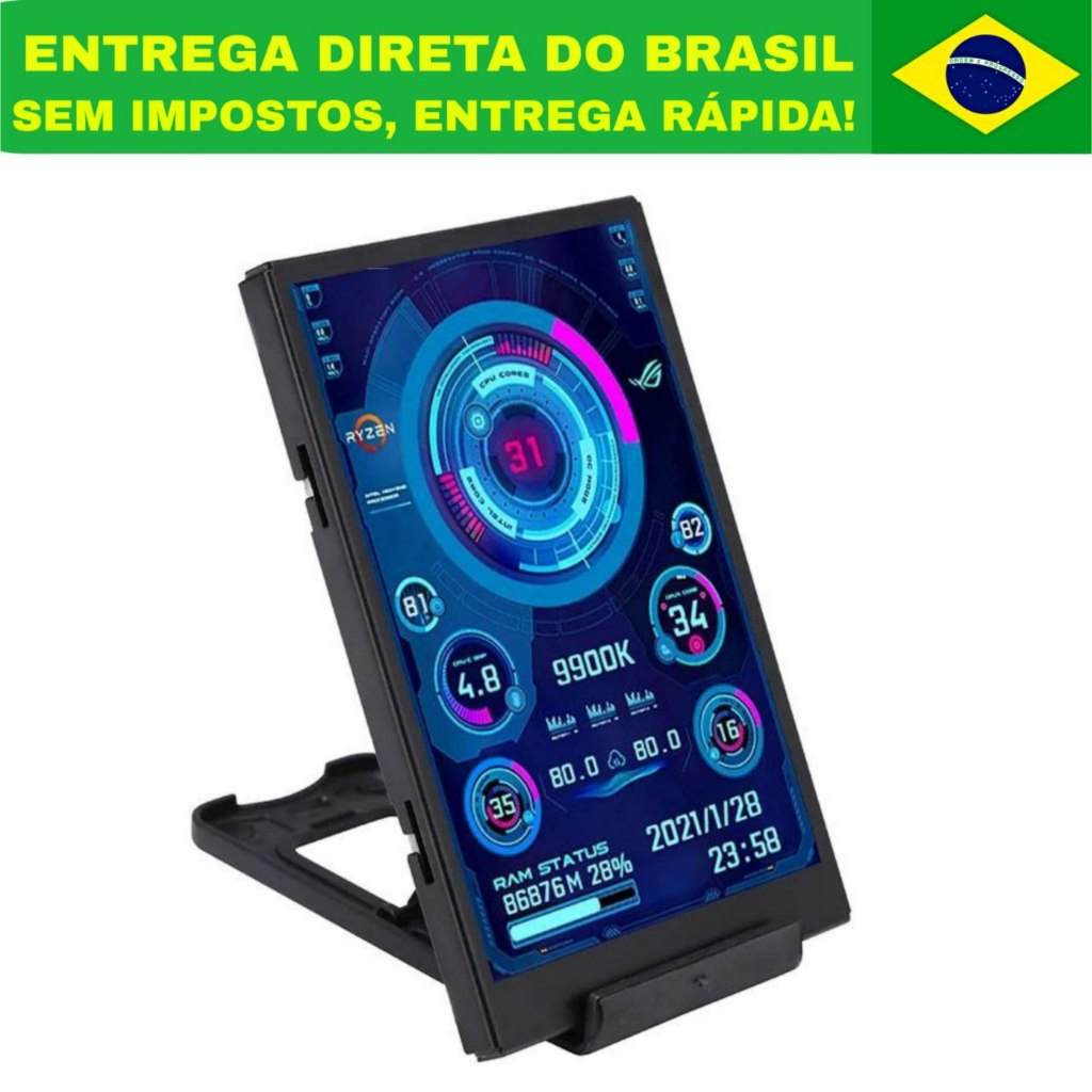 TELA SECUNDÁRIA MONITORAMENTO COMPUTADOR, GPU, CPU, RAM, TEMPERATURA, DATA, HDD Tela Ips De 3,5 ...