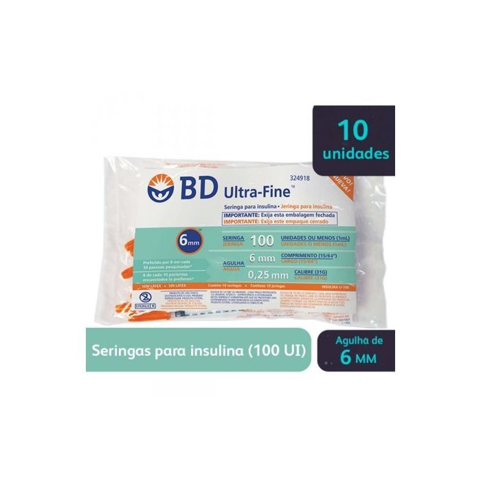 Seringa para Insulina e botox Ultra fine Bd 100 ui 6mm | Shopee Brasil