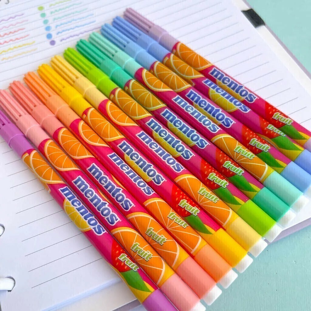 Kit 12 Canetinhas Mentos Canetinha Hidrográfica com Cheirinho Da Bala ...