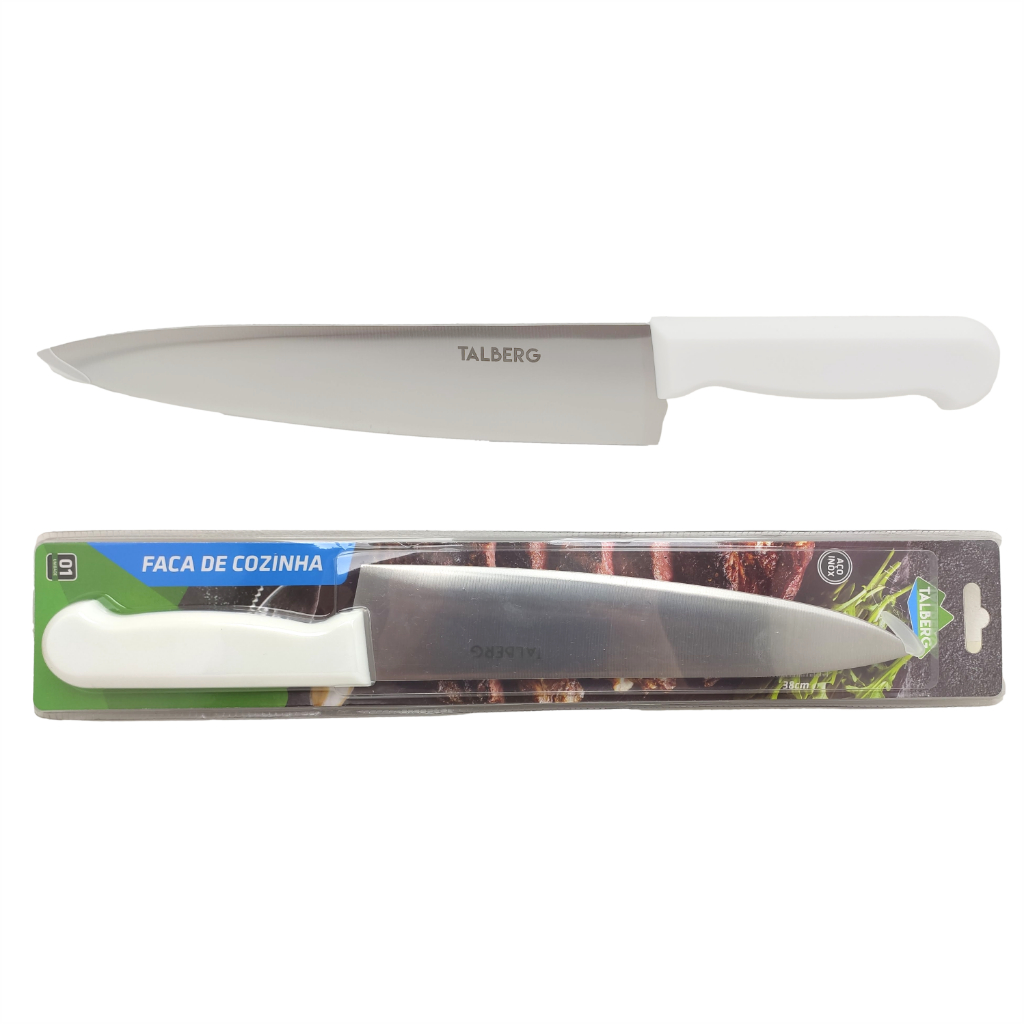 Faca de Corte Cozinha Lâmina Aço Inox Cabo Plástico Branco Profissional ...