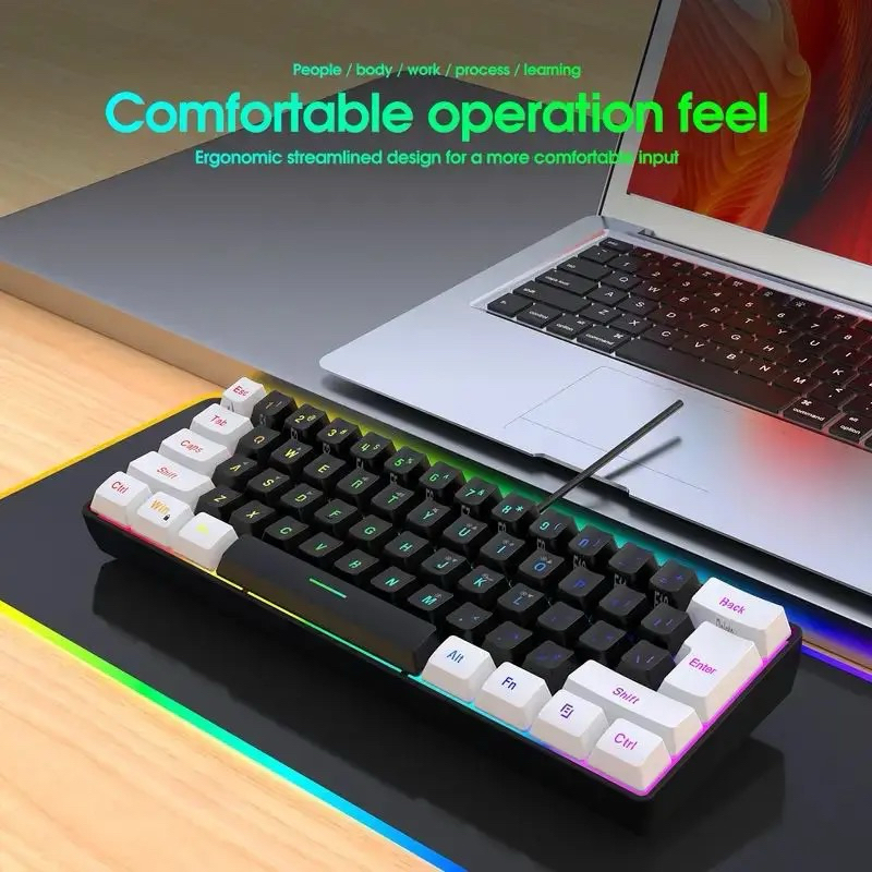 RGB Backlight Wired Mini Teclado Gaming, Ultra Compacto, Impermeável ...