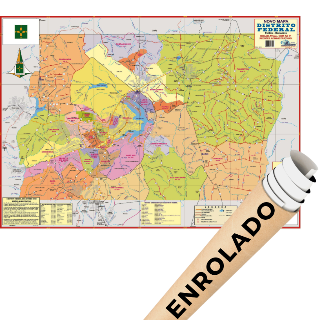Mapa Distrito Federal Politico Rodoviário 31 Regiões Ruas Guia Poster ...